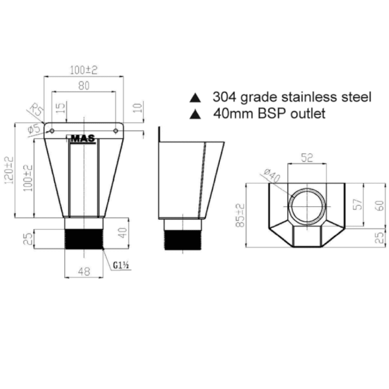 Wall mounted tundish | Wall mounted tundish TD9 | Wall tundish